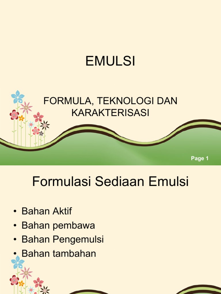 Emulsi: Formula, Teknologi Dan Karakterisasi | PDF