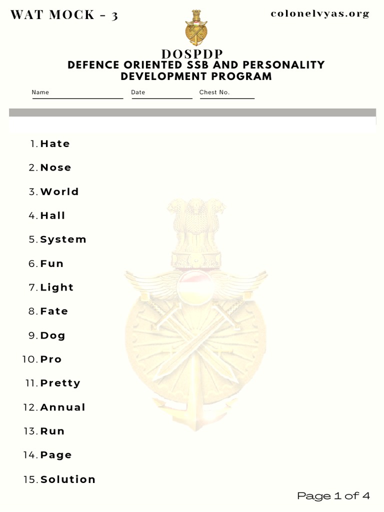 WAT-3 - Word Association Test - Defence Exams - Staff Selection Board ...