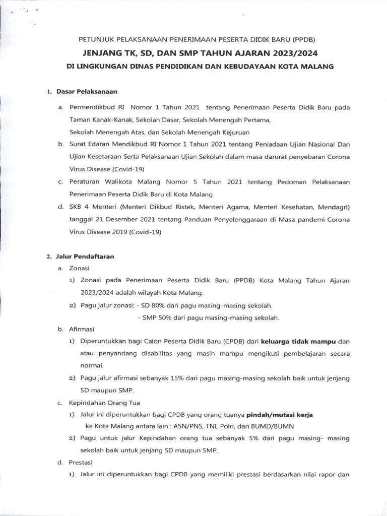 Juklak PPDB SMP Kota Malang Tahun 2023 | PDF Juklak PPDB SMP Kota Malang Tahun 2023 | PDF