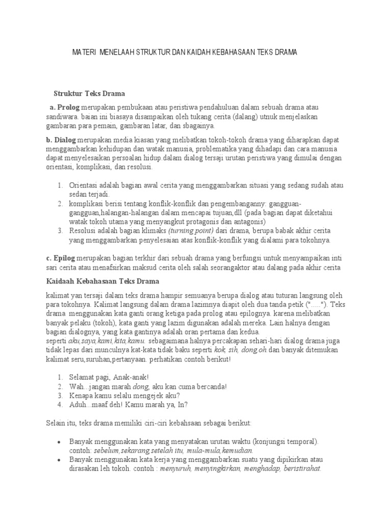 Materi Menelaah Struktur Dan Kaidah Kebahasaan Teks Drama | PDF Materi Menelaah Struktur Dan Kaidah Kebahasaan Teks Drama | PDF