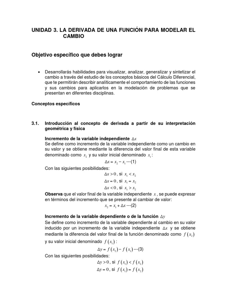 UNIDAD 3. LA DERIVADA DE UNA FUNCIÃ_N PARA MODELAR EL CAMBIO (1) | PDF ...