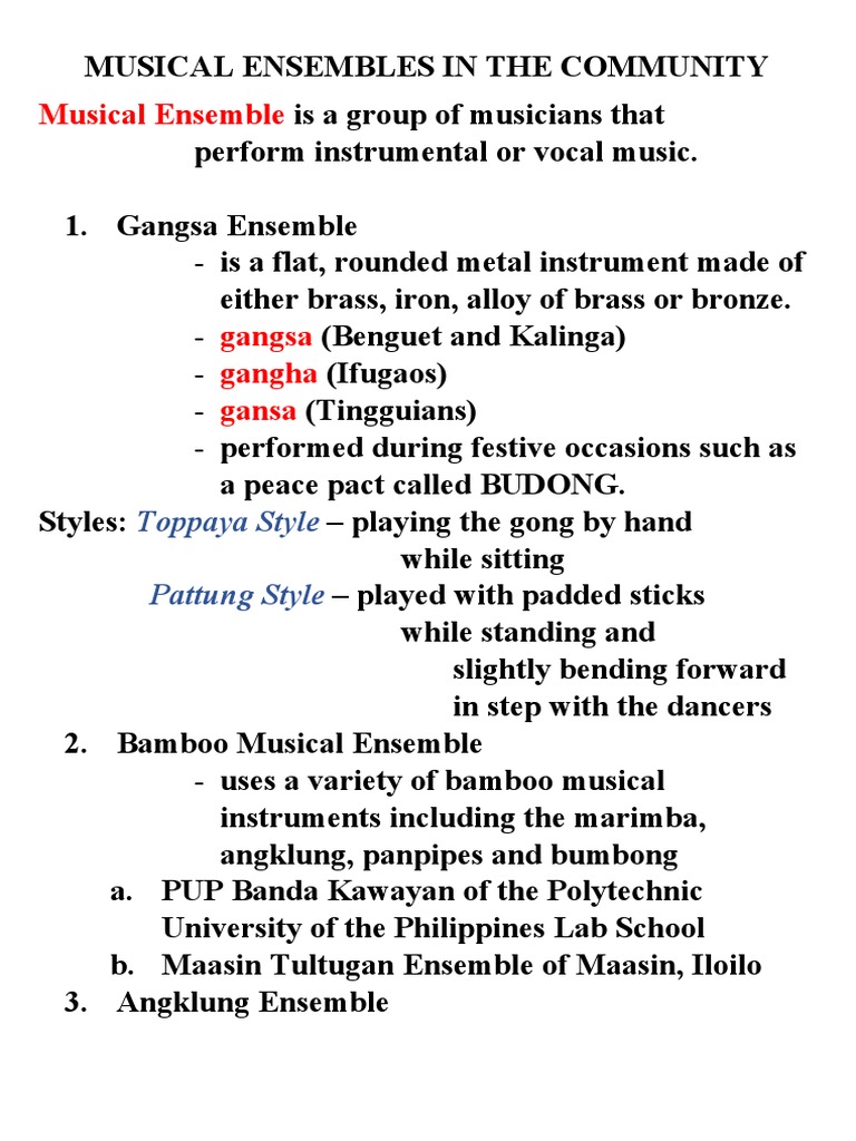 Community Musical Ensembles Overview | PDF | Musical Instruments ...
