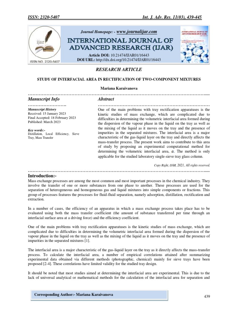 Study of Interfacial Area in Rectification of Two-Component Mixtures ...