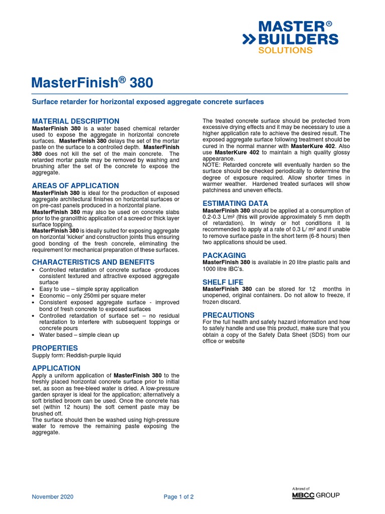 Masterfinish 380 Tds | PDF | Concrete | Materials