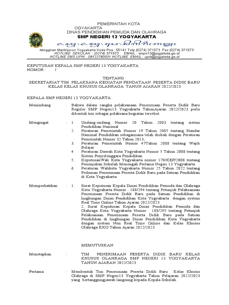 Tim PPDB Kelas Khusus Olahraga SMPN 13 | PDF