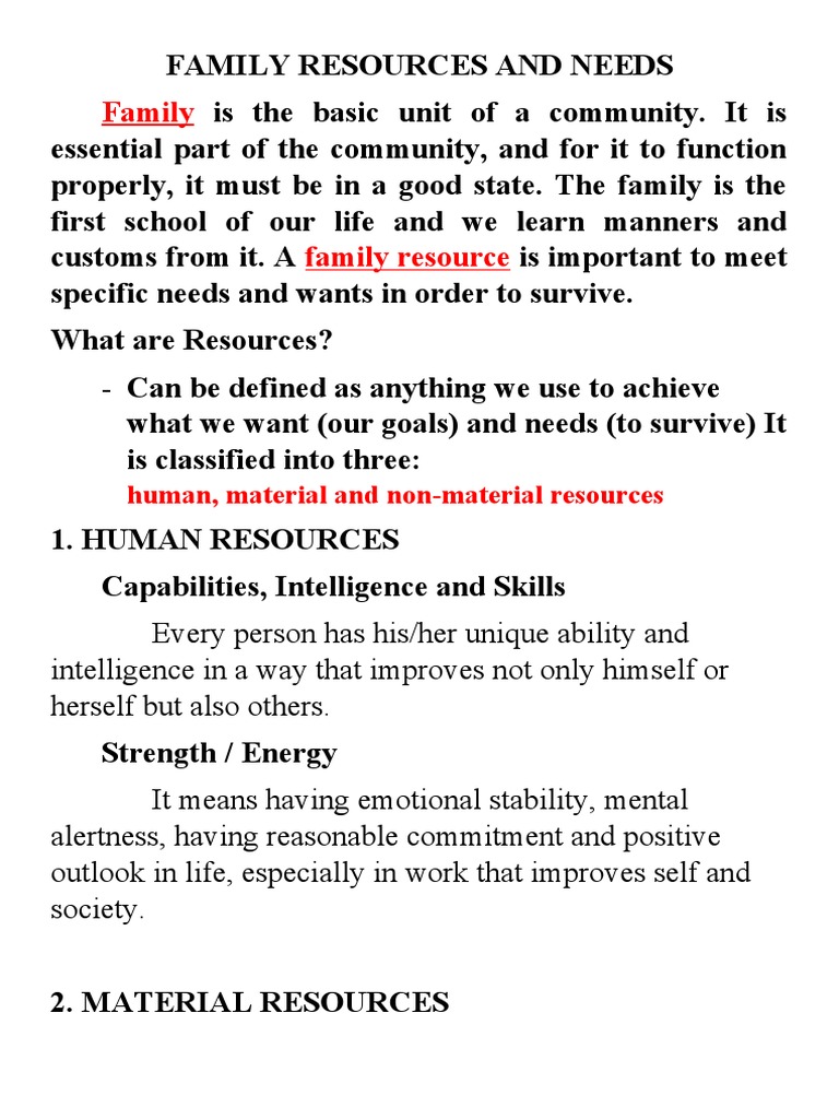 Family Resources and Needs | PDF | Resource | Clothing