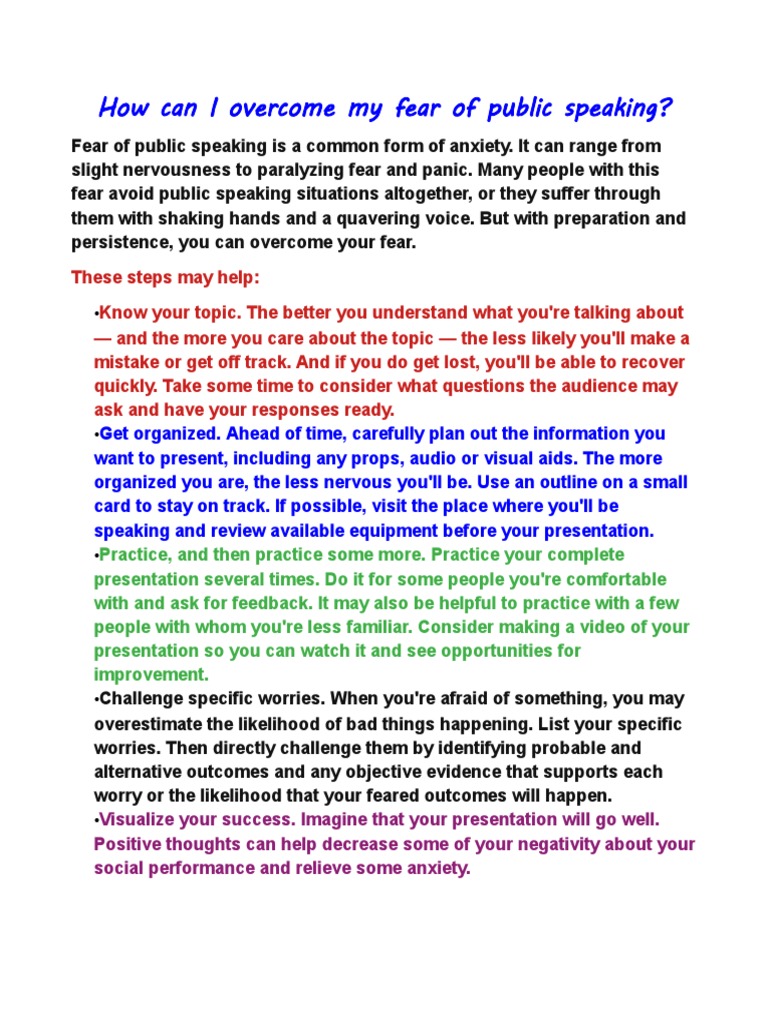 How Can I Overcome My Fear of Public Speaking? | Download Free PDF ...