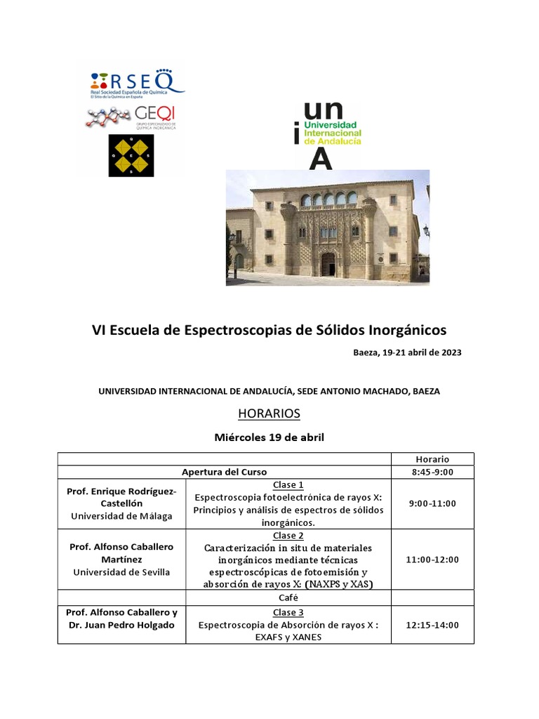 Programa VI Escuela de Espectroscopias de Solidos Inorganicos | PDF ...