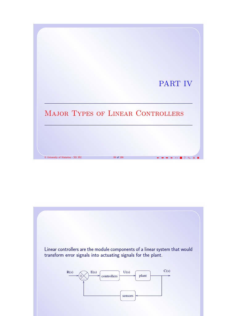 Major Types of Linear Controllers: University of Waterloo - SD 352 99 ...