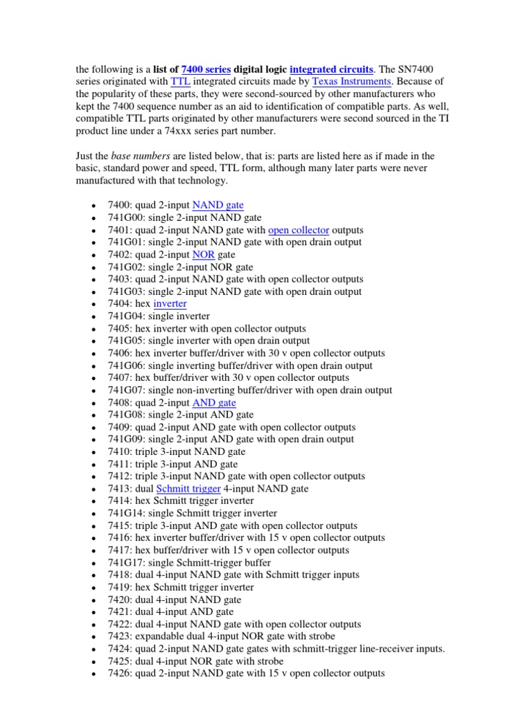 TTL Texas Instruments: 7400 Series Integrated Circuits | PDF | Digital ...