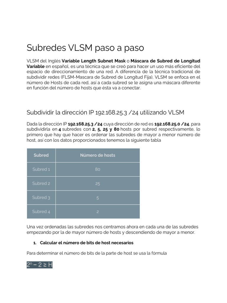 VLSM PasoAPaso | PDF | Dirección IP | Arquitectura de Computadores