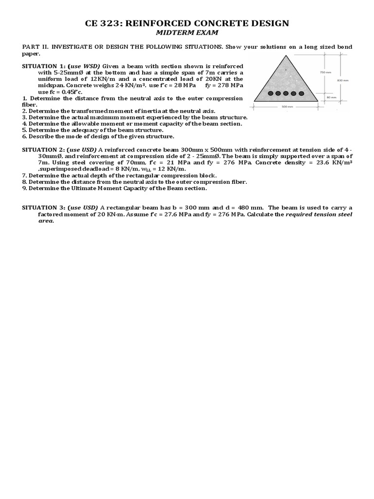 Ce 323: Reinforced Concrete Design: Midterm Exam | PDF