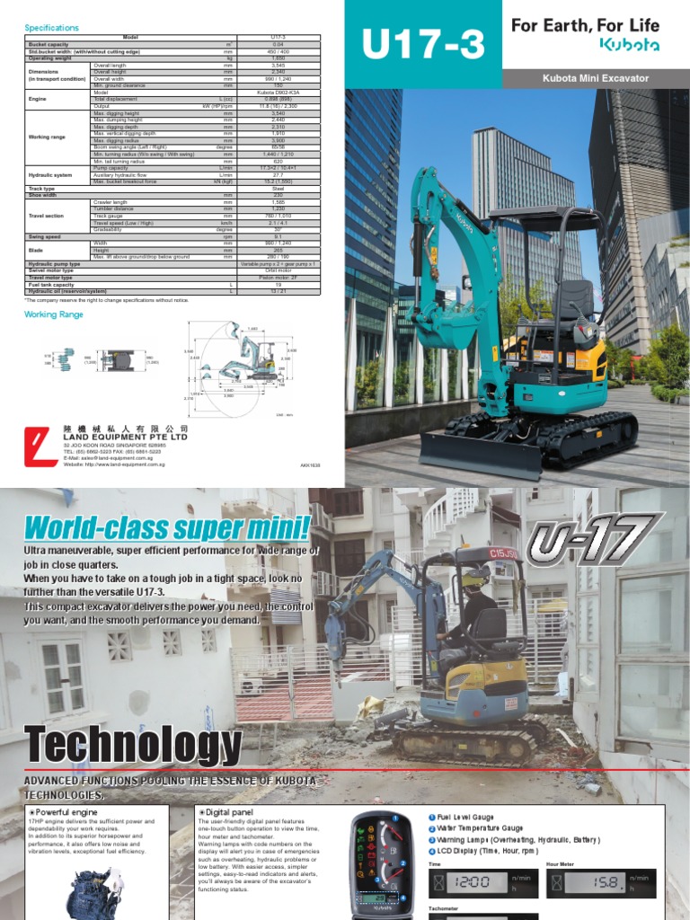Kubota Mini Excavator: Specifications | PDF | Vehicles | Mechanical ...