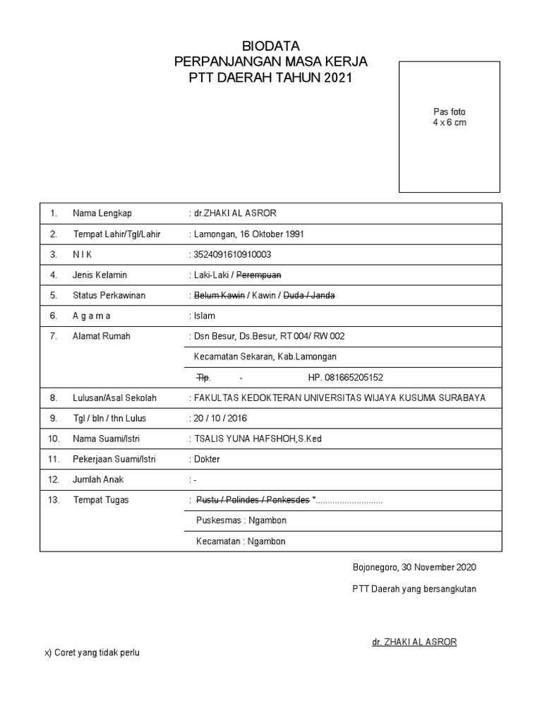 Biodata Perpanjangan 2021 PTT | PDF