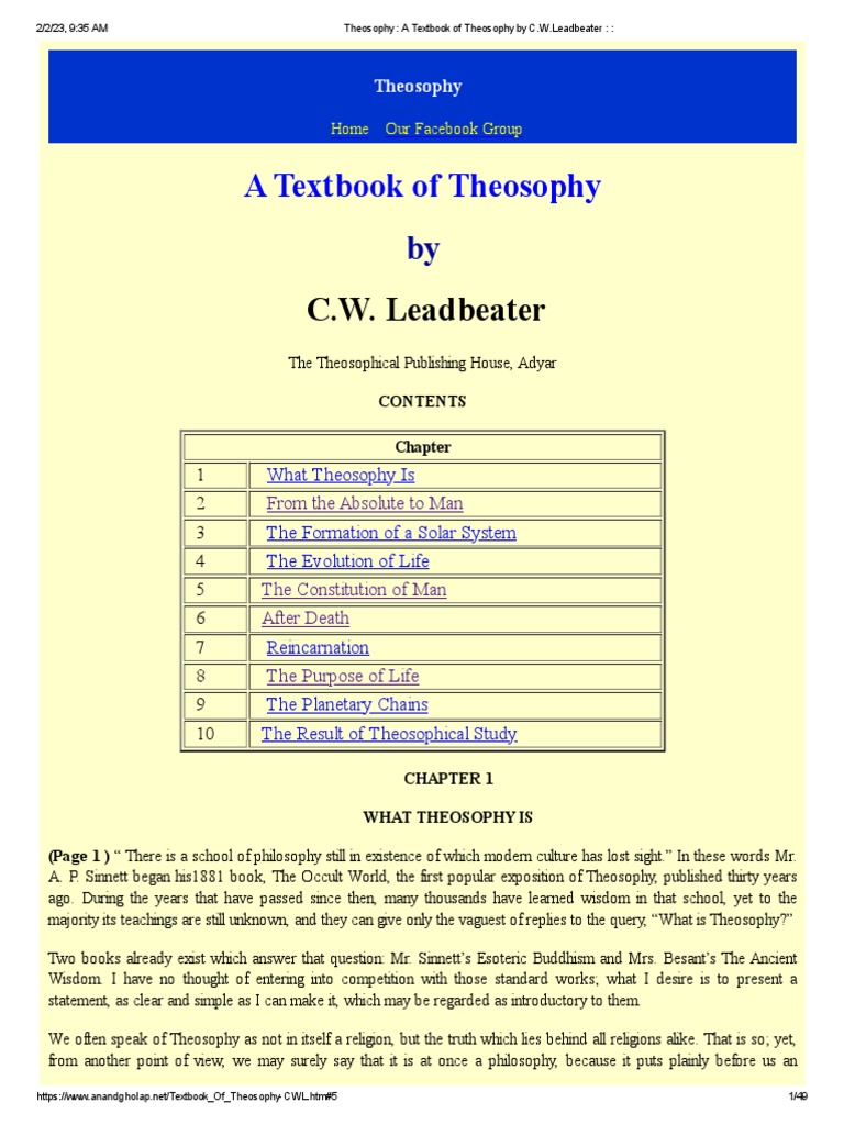 Theosophy - A Textbook of Theosophy by C.W.Leadbeater | PDF | Theosophy ...