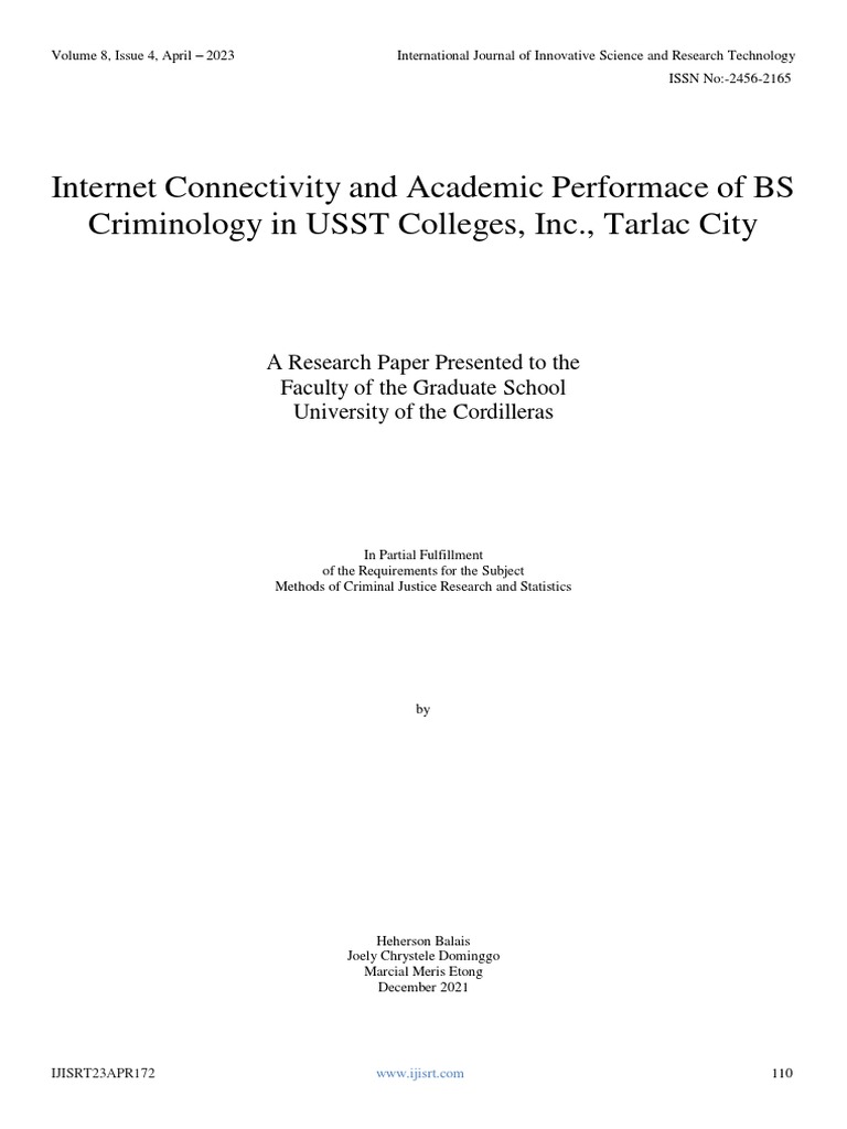 Internet Connectivity and Academic Performace of BS Criminology in USST ...