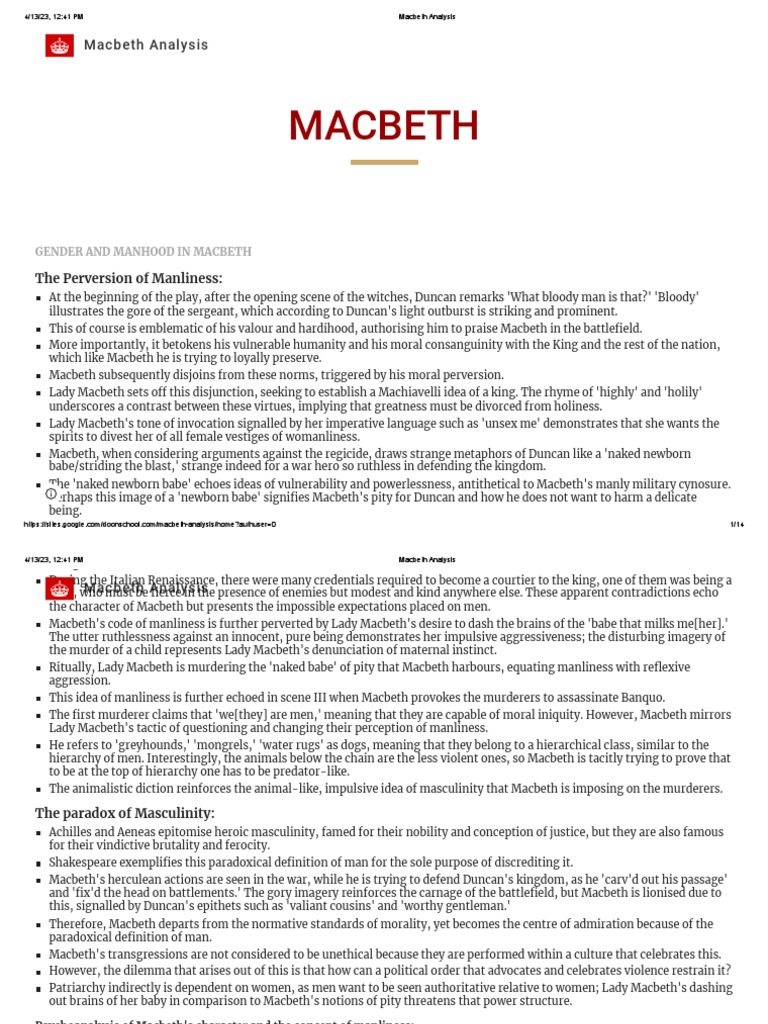 Macbeth Analysis RDG Google Sites | PDF | Macbeth | Masculinity