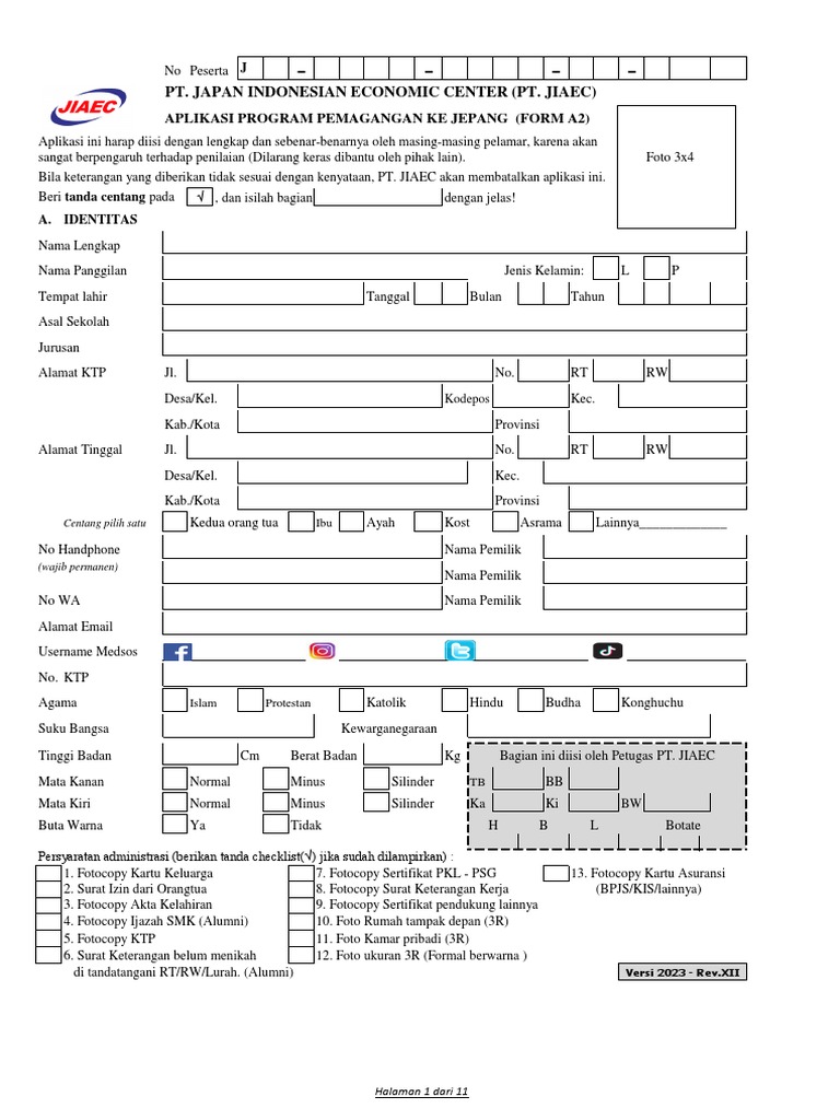 Form Aplikasi A2 Versi Februari 2023 | PDF