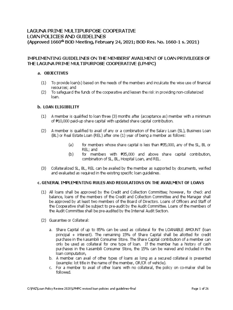 LPMPC Policies and Guidelines 2021 | PDF | Loans | Mortgage Loan