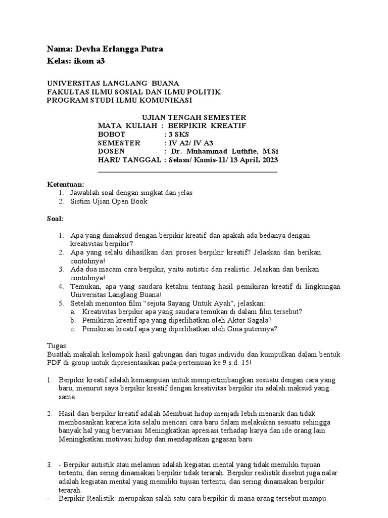 Nama: Devha Erlangga Putra Kelas: Ikom A3 | PDF