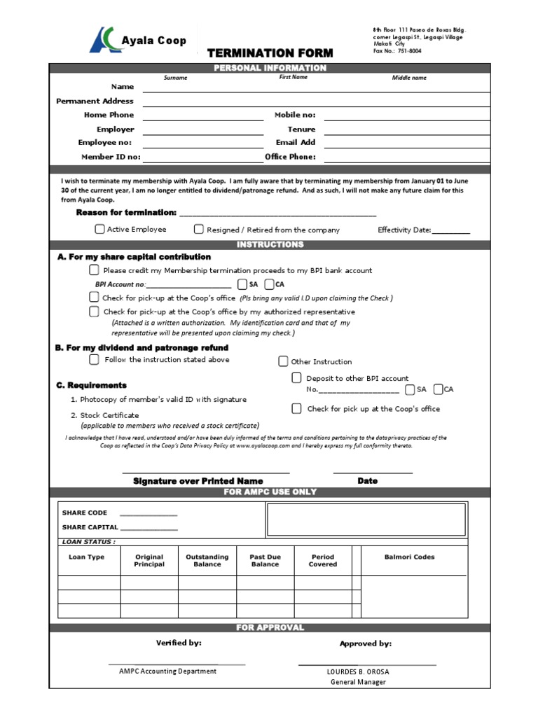 Termination Form | PDF | Dividend | Business