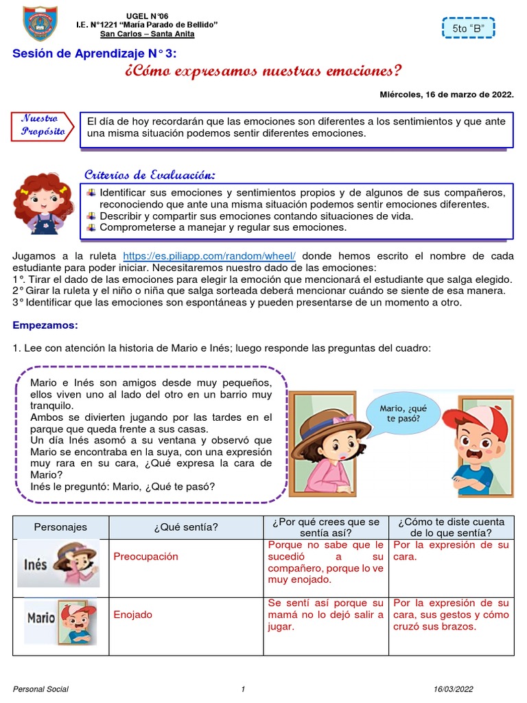 16 de Marzo - PS. - Cómo Expresamos Nuestras Emociones | PDF | Las ...