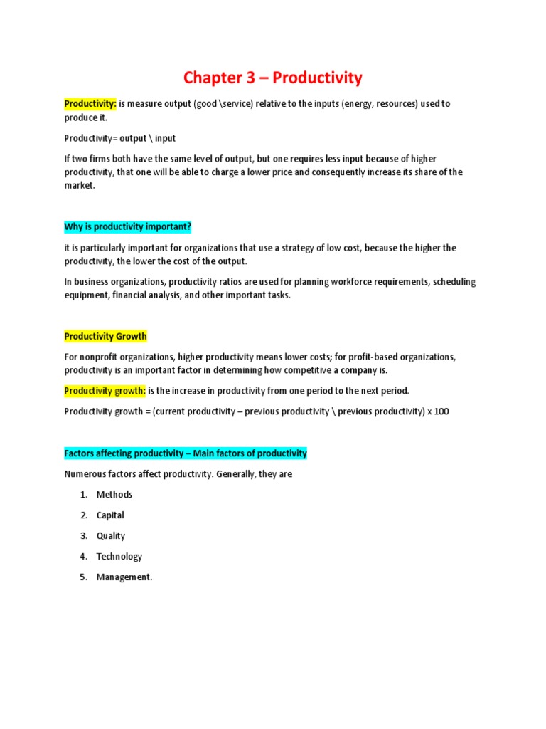 Chapter 3 - Productivity | PDF | Labour Economics | Production And ...