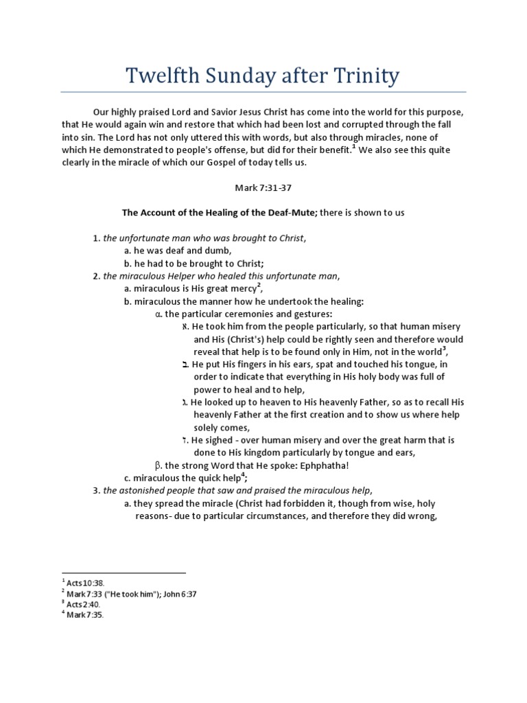 Twelfth Sunday After Trinity: The Account of The Healing of The Deaf ...