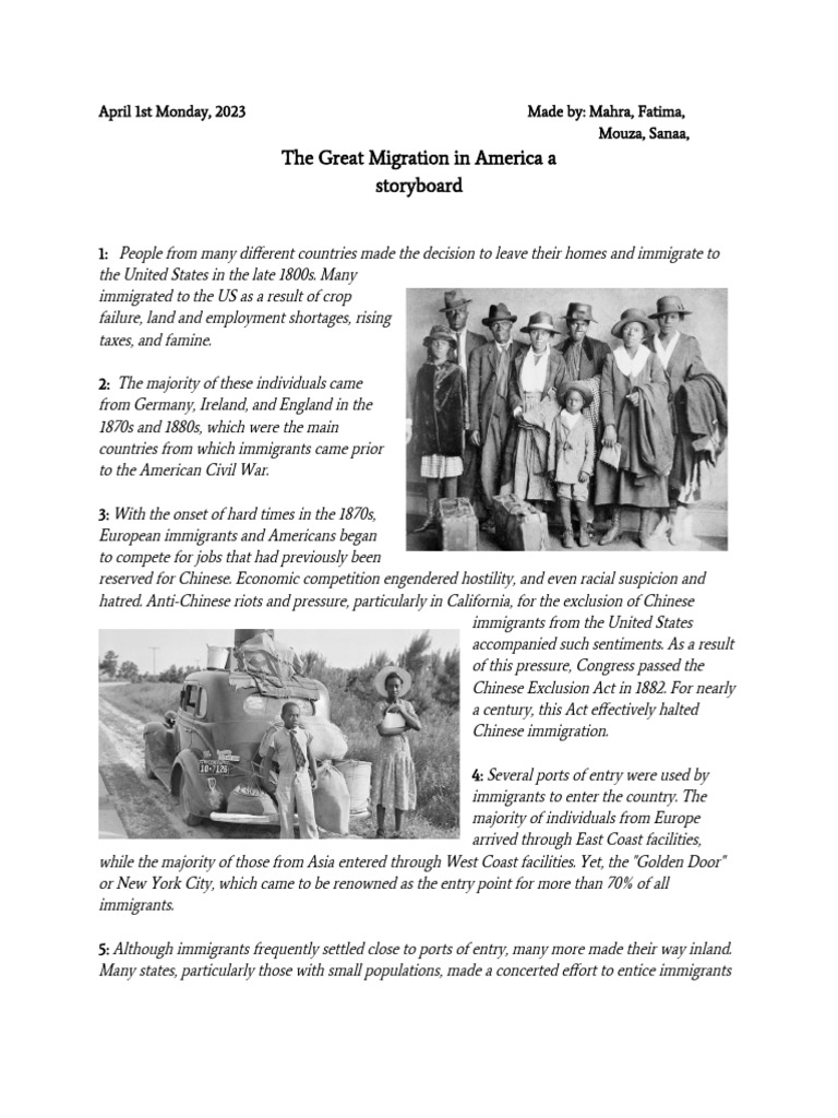 The Great Migration in America A Storyboard | PDF | Immigration | The ...
