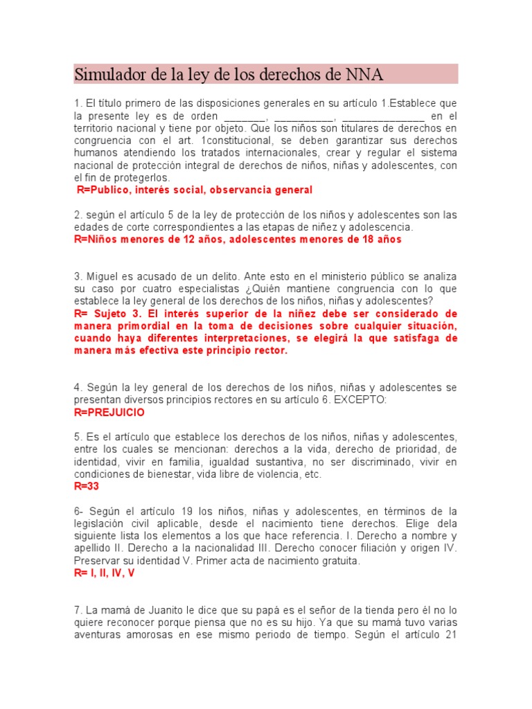 Simulador de la ley de los derechos de NNA | PDF | Adopción | Trabajo Social