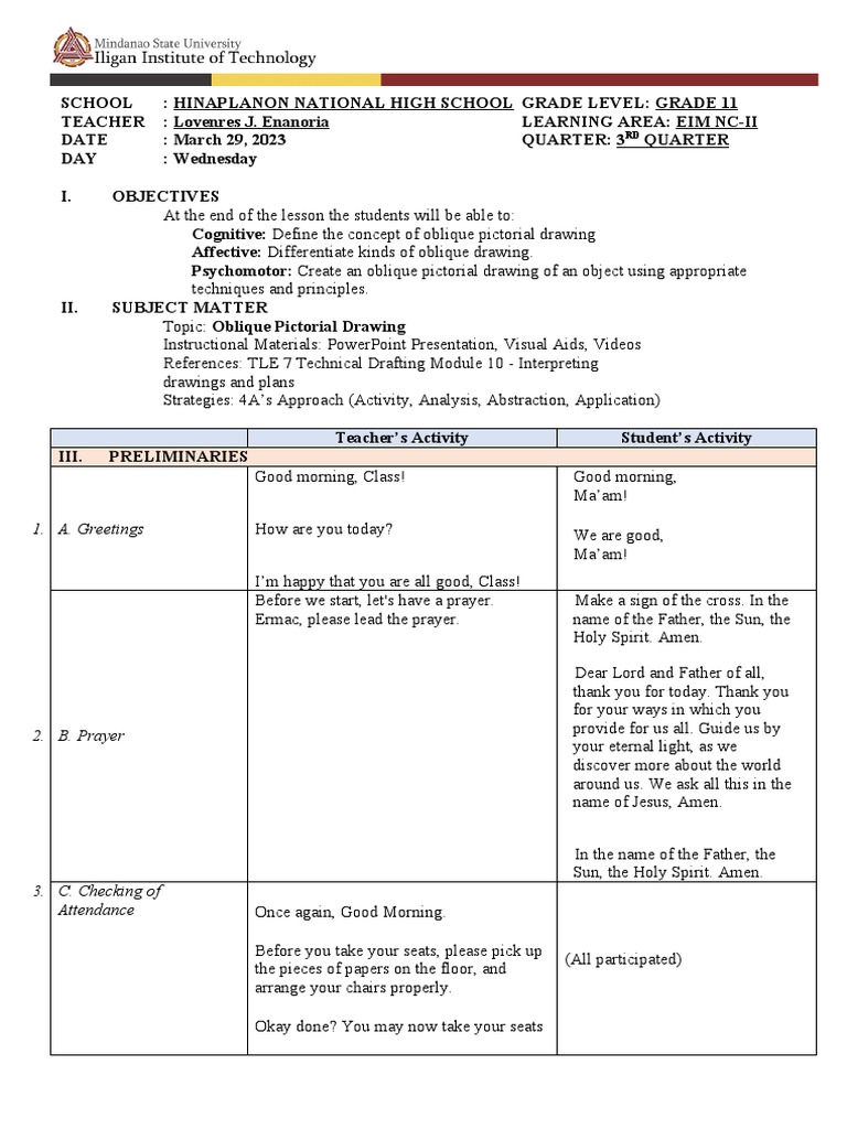 Lesson Plan 5 - Oblique Pictorial Drawing | Download Free PDF ...