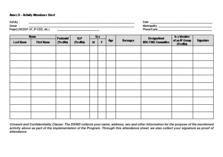 Barangay Assembly Attendance Sheet Template | PDF