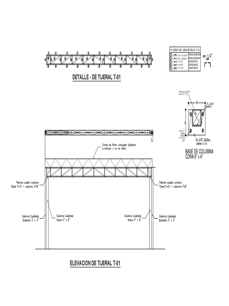 Detalle - de Tijeral T-01: Base de Columna CDRA 6" X 4" | PDF