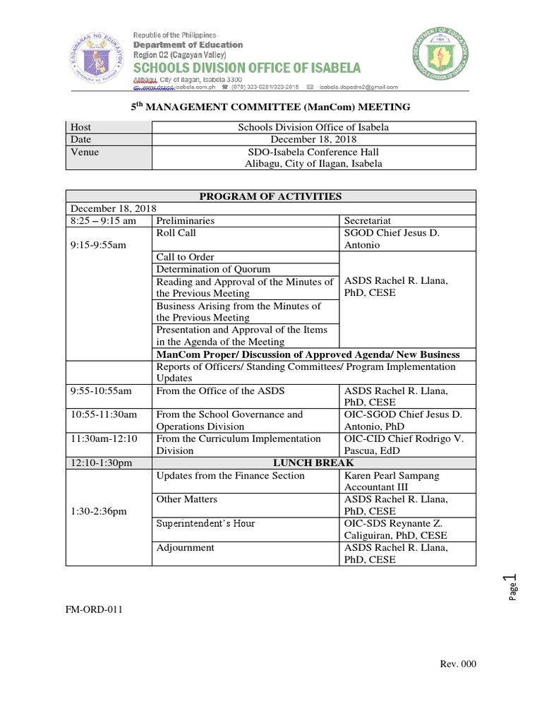 Minutes of The Meeting Mancom | PDF | Memorandum
