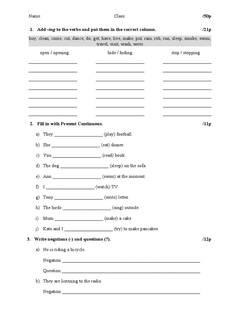 Present Continuous Test | PDF | Grammar | Linguistics