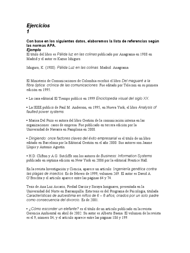 Ejercicio Taller de Referencias Estilo APA | PDF | Internet | Literatura
