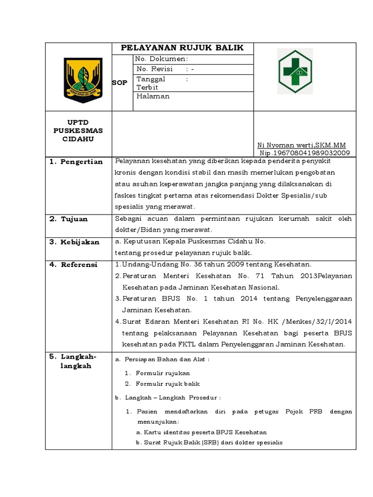3.7.2.a.2 SOP PELAYANAN RUJUK BALIK | PDF | Sains & Matematika