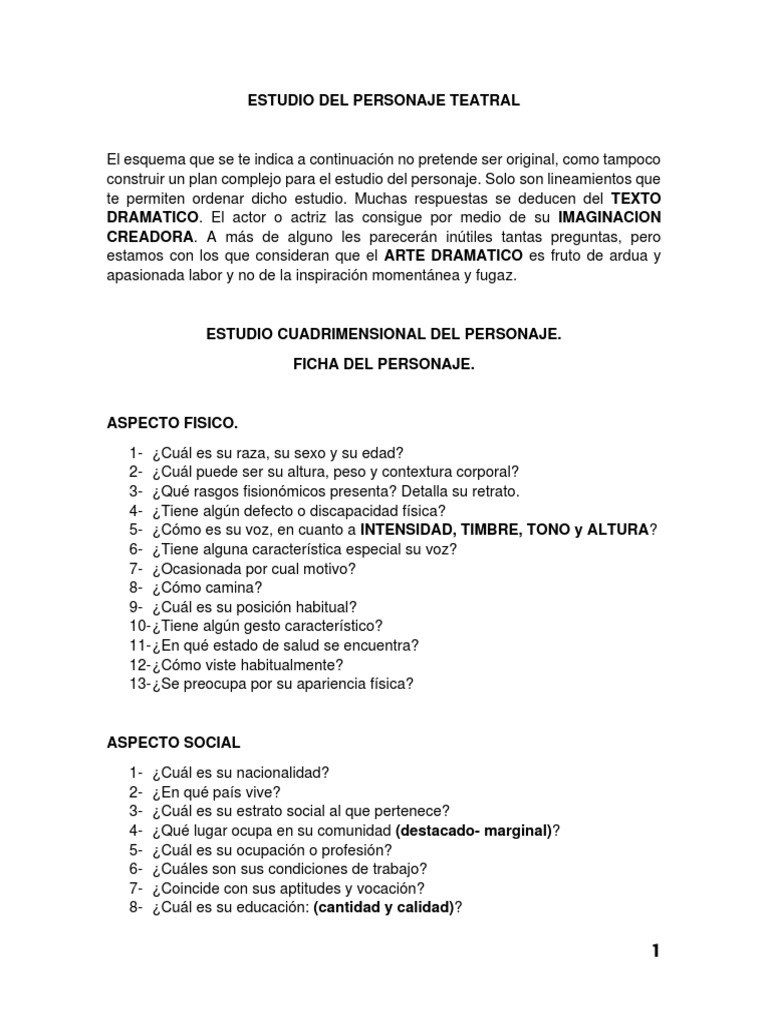 Estudio Del Personaje Teatral Guía | PDF | Actor