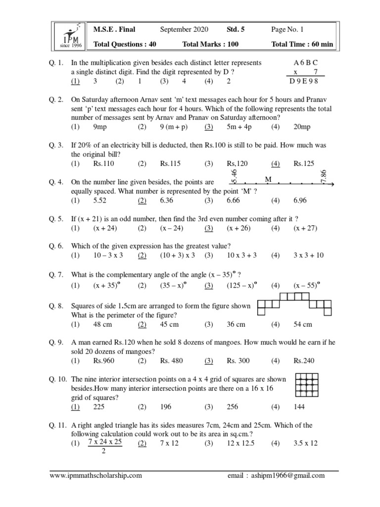 STD5 Ipm 2020 | Download Free PDF | Area | Length
