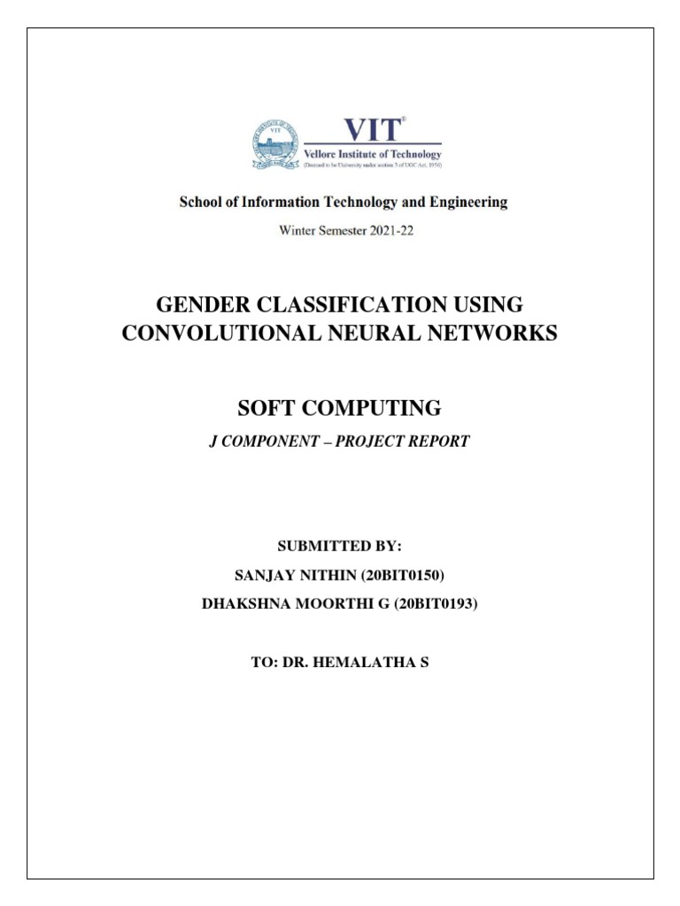 Gender Classification Using Convolutional Neural Networks J Component Project Report Pdf