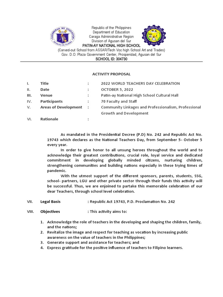 Teachers Day Activity Proposal | PDF