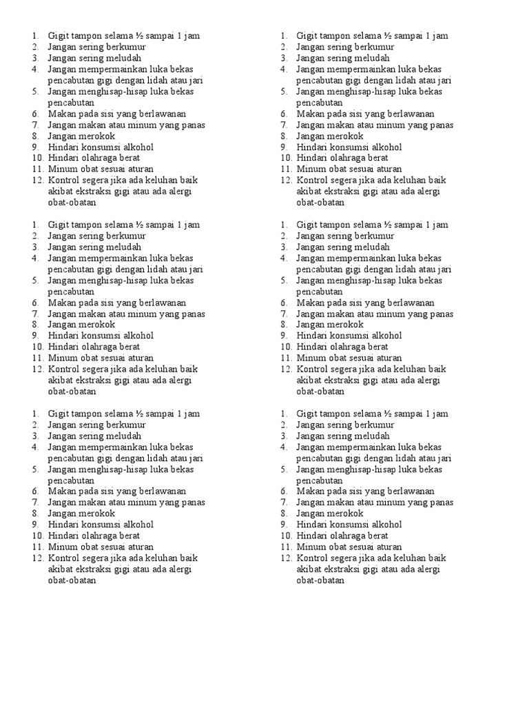 Instruksi Pasca Pencabutan Gigi | PDF | Kesehatan Holistik
