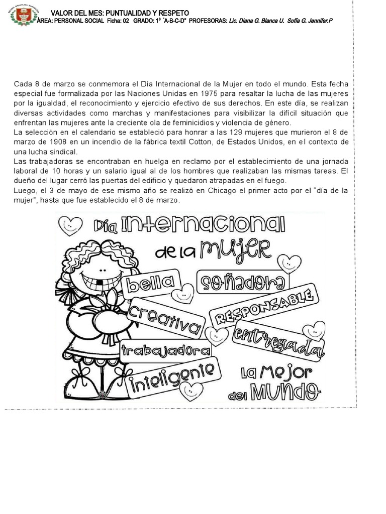 Ficha 2 - Fecha Cívica - Dia de La Mujer | PDF