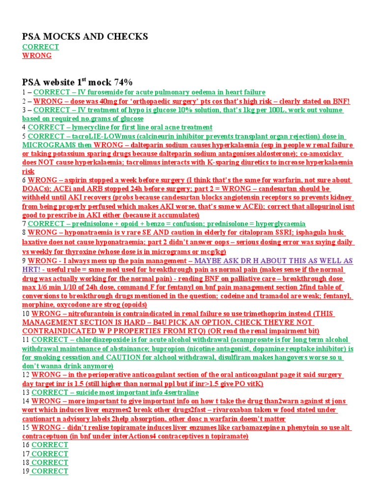 SECOND PSA Checking Mocks Jan23 V2 | PDF | Opioid | Aspirin
