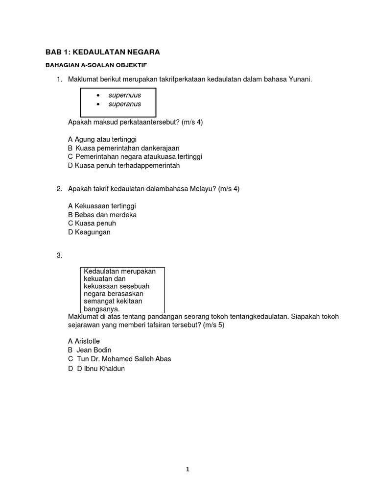 Latihan Sejarah Tingkatan 5 Bab 1 Hingga Bab 5 | PDF