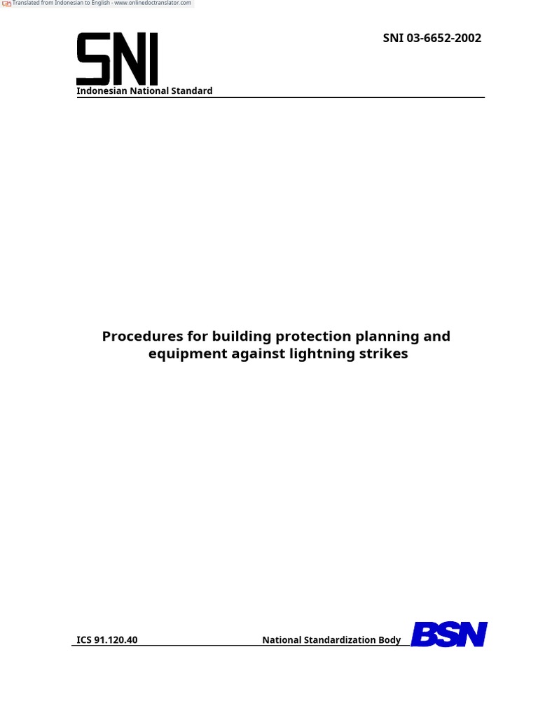 Lightning Protection Standards SNI 03-6652-2002 | PDF | Electrical ...