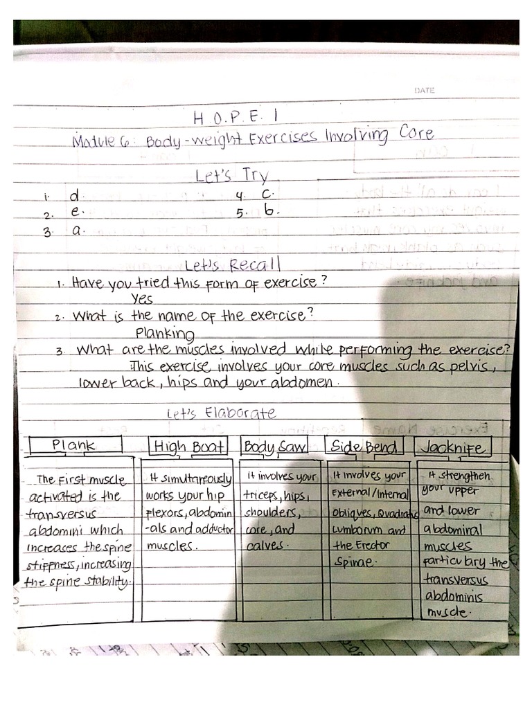 Module 6 - Body-Weight Exercises Involving Core | PDF