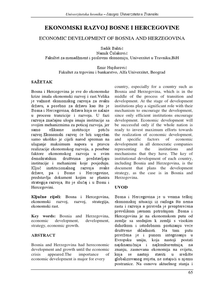 Ekonomski Razvoj Bosne I Hercegovine | PDF
