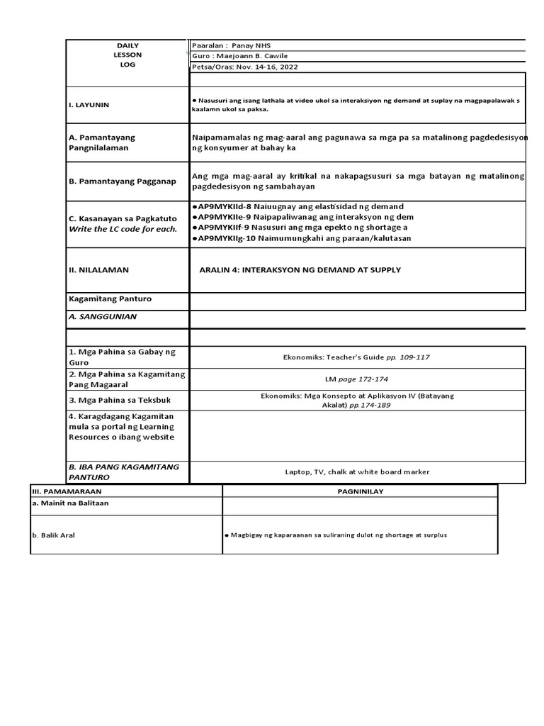 A. Pamantayang Pangnilalaman: Write The LC Code For Each | PDF