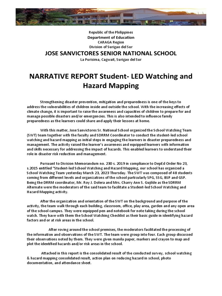 NARRATIVE REPORT Student-LED Watching and Hazard Mapping: Jose ...